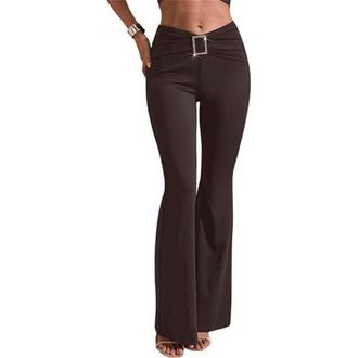 Generic Pantalon habill&eacute; bootcut pour femme - Pantalon de travail d&eacute;contract&eacute; carr&eacute; avec strass - Legging &eacute;vas&eacute; confortable avec poche, caf&eacute;, XXL
