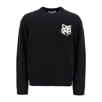 Maison Kitsuné Homme, Pulls, Noir, Taille: S Pull Confort Tête de Renard Intarsia