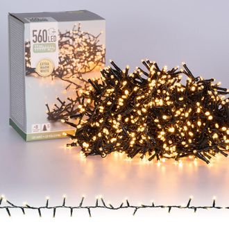 ECD Germany LED Clusterlichterkette 11m mit 560 LEDs, Extra Warmweiß, 3m Stromkabel, IP44, Cluster Llichterkette Büschellichterkette für Weihnachten Weihnachtsbau