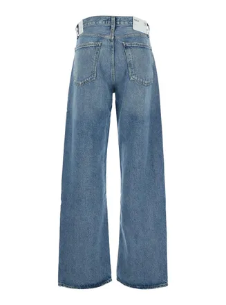 A Gold E Womens Jeans Asymmetrical Wide-Leg Blue Denim Regenerative Cotton
