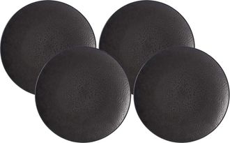 Ritzenhoff & Breker Kitwe Speiseteller 4er Set, 28 cm, Essteller mit matter Maserung, Unikate durch Reaktivglasur, Steingut, Schwarz