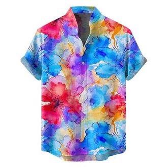 Generic Hauts d&eacute;t&eacute; pour hommes, chemises boutonn&eacute;es 3D imprim&eacute;es &agrave; bouton-pression, chemises multicolores &agrave; motifs assortis, col patchwork, chemise &agrave; manches 