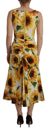 Dolce & Gabbana Womens White Sunflower Print Sheath Midi Silk Clothing