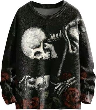 Generic Sweats pour hommes, pulls en tricot imprimé dHalloween à manches longues, sweat-shirt décontracté, Noir, 3XL