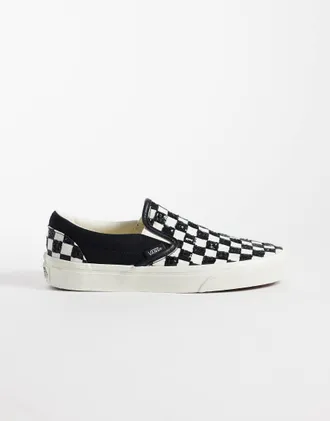 Vans Classic Slip-On Sneaker mit Pailletten-Karomuster in Schwarz und Wei&szlig;