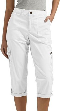 Generic Bermuda long pour femme - Style d&eacute;contract&eacute; - Pour l&eacute;t&eacute; et le printemps - Coupe droite - Avec poche - Ourlet roul&eacute; - Pantalon court, blanc, XXL