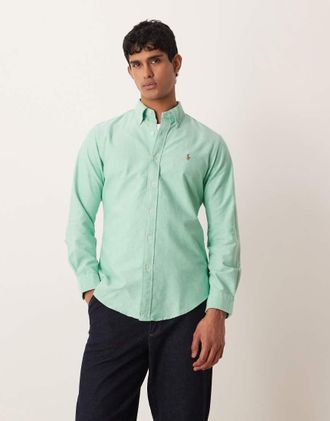 Polo Ralph Lauren Lang&auml;rmliges Oxford-Hemd aus Baumwolle in Smaragdgr&uuml;n mit Markenlogo