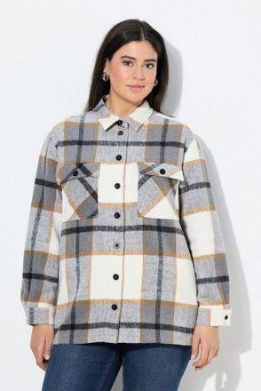 Ulla Popken Sommerjacke Shaket Karomuster Oversized Hemdkragen Langarm