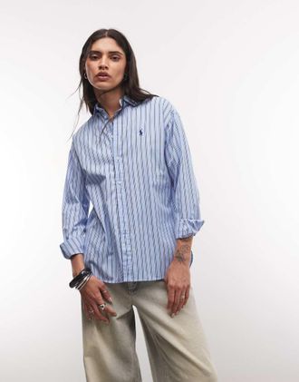 Polo Ralph Lauren logo icon coupe relaxed ray&eacute; en coton bleu clair
