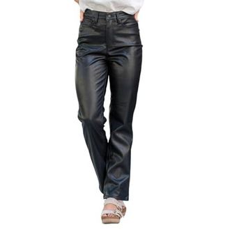 Generic Pantalon en similicuir pour femme - Effet mouill&eacute; - Extensible - Taille haute - Coupe droite - Jambe large - Longueur cheville - Style d&eacute;contract&eacute; - S