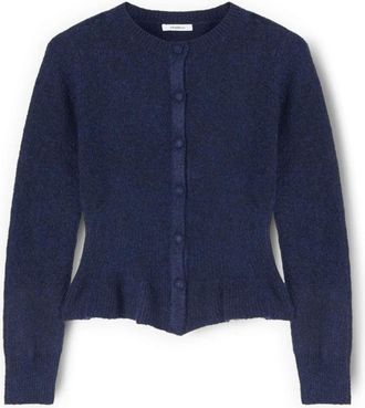 Motivi Femme, Pulls, Bleu, Taille: 42 FR Cardigan avec volant en maille de laine m&eacute;lang&eacute;e