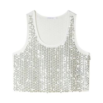 Patrizia Pepe Femme, Tops, Blanc, Taille: 42 FR Top en tulle ricamato