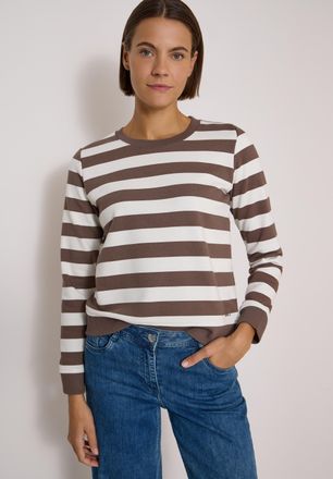 Cecil Sweatshirt CECIL, Damen, Gr. XXL (46), braun (urban taupe), Sweatware, 65% Baumwolle, 35% Polyester, gestreift, comfort fit, Rundhals, B&uuml;ndchen, Sweat