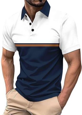 Generic Polo pour homme de couleur contrast&eacute;e demi-boutons &agrave; manches courtes d&eacute;contract&eacute; col revers pull ample doux &agrave; porter hauts extensibles pour homme pour