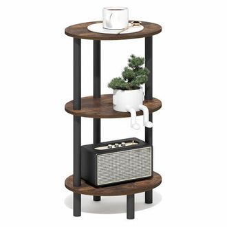 Furinno Turn-N-Tube Nachttisch, 3-stufig, 27.6 hoher ovaler Nachttisch, Bettseitentisch mit offenen Ablagen f&uuml;r Schlafzimmer, Wohnzimmer, Bernstein-Kiefer