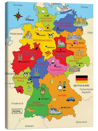 Posterlounge Bundesländer für Kinder Leinwandbild von Fluffy Feelings 50 x 70 cm Wandbilder Wanddeko