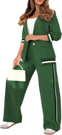 Generic Ensemble 2 pi&egrave;ces pour femme - Veste d&eacute;contract&eacute;e - Pantalon de travail &agrave; jambes larges - Ensemble daffaires 2 pi&egrave;ces pour femme, Vert, XXL