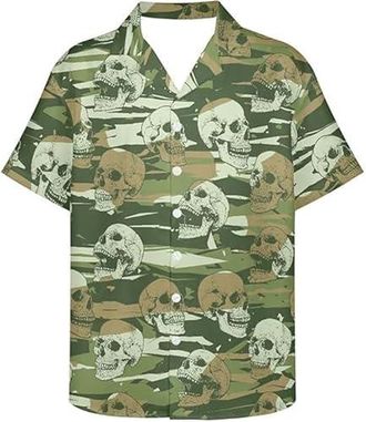 Keephen TangoDS Squelette Camouflage Chasse Impression 3D Chemise Hawaiienne pour Femmes Hommes Col &agrave; Revers Manches Courtes Chemises &agrave; Boutons F&ecirc;te Chemises 