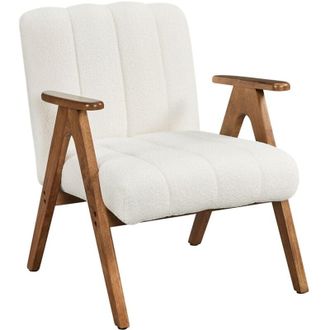 Yaheetech Yaheetech - Fauteuil de Salon en Tissu Bouclette Chaise Rembourrée Moderne du Milieu du Siècle Fauteuil dappoint avec Pieds en Bois Massif Design v
