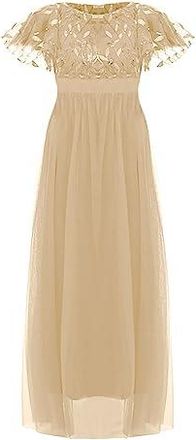 Generic Robe longue en tulle pour femme - Rose et bleu - Robe maxi en tulle - Manches courtes - Paillettes - Robe de soir&eacute;e - Robe de bal - Robe de cocktail -