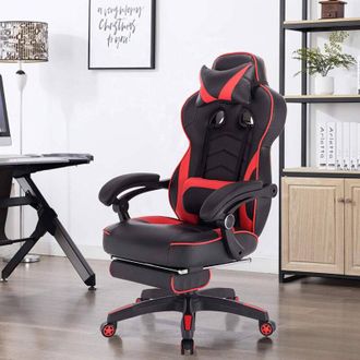Woltu Gaming Stuhl, Ergonomischer Computerstuhl mit Lendenkissen, H&ouml;henverstellbarer Drehstuhl, B&uuml;rostuhl mit Fu&szlig;st&uuml;tze & Gro&szlig;e R&uuml;ckenlehne & Sitzfl&auml;che