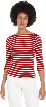 Tommy Hilfiger Damen Langarmshirt Slim U-Boot-Ausschnitt, Mehrfarbig (Breton STP/Dark Magma/Ecru), XXS