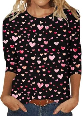 Generic T-shirt d&eacute;contract&eacute; &agrave; col rond et manches 3/4 pour femme, Noir, 3XL