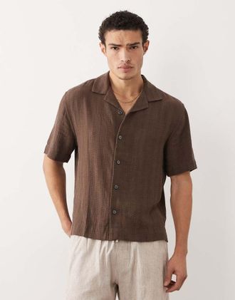 Abercrombie & Fitch Chemise en lin m&eacute;lang&eacute; &agrave; manches courtes - Marron-Brown