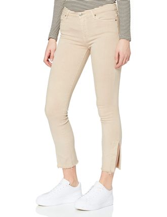 7 For All Mankind Damen HW Skinny Crop Jeans, Beige, 27W / 28L