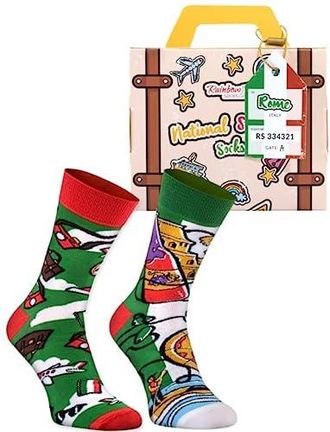 Rainbow Socks Chaussettes Italiennes Dans Une Valise - Le Touriste, Lamoureux De Litalie - 1 Paire Aux Couleurs Du Drapeau Italien - Taille 47-50
