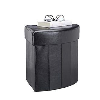 Relaxdays Tabouret avec Rangement Pouf Pliant Pliable rembourr&eacute; Couvercle Repose-Pieds HxlxP: 38 x 38 x 38 cm, Noir