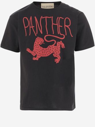 Valentino Womens Cotton T-Shirt With Panther Print Black T-Shirts & Jerseys