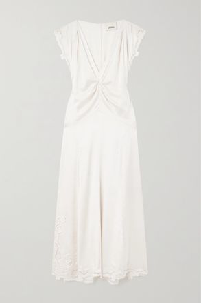 Isabel Marant Jordina Midikleid Aus Seidensatin Mit Guipure-spitzenbes&auml;tzen Und Raffungen - Ecru