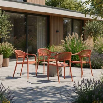 Sweeek Chaise de jardin empilable avec effet corde terracotta (lot de 4) - Jovia