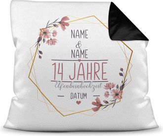 Tassendruck Kissen Hochzeitstag Elfenbein Hochzeit - mit Name & Datum selbst gestalten - 14 Jahre Ehe, Geschenk Hochzeit, Jubiläum, Jahrestag - Farbkissen Rücksei