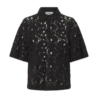 Soaked In Luxury Femme, Tops, Noir, Taille: 42 FR Polo Noir avec Broderie Anglaise