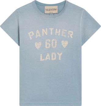 Valentino Garavani Femme, Tops, Bleu, Taille: 42 FR T-shirt en coton imprim&eacute;