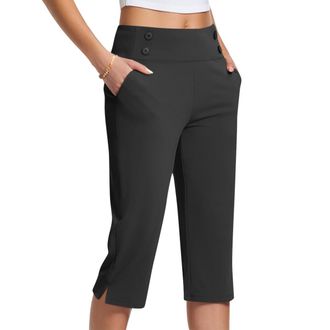 Onsoyours Caprihose Damen 3/4 Bauchkontrolle Workout Leggings Leicht Sommer Slim Fit Sporthose A Schwarz M