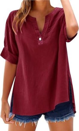 Generic Hauts habill&eacute;s pour femme - Chemisier &agrave; manches longues enroulable &agrave; revers - Coupe ample - Grande taille - Haut basique - Protection solaire - S&eacute;chag