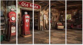 Islandburner Prime Bild auf Leinwand Alte Tankstelle auf der Route 66 für Wohnzimmer Liebhaber Café Bilder Wandbilder Poster