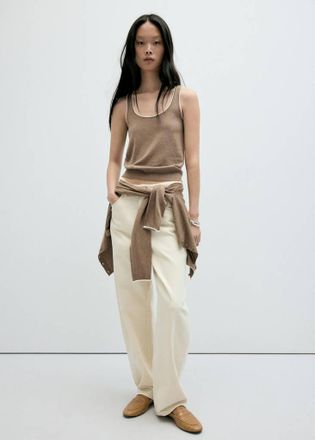 Mango Top en maille avec bordure contrastante marron moyen - Femme - XXS - MANGO