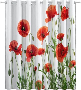 Generic Vorhang Bunt Blickdicht Gardinen Pflanze Blume Mohn Bedruckt Vorhang, H215 x B220 cm Vorhang mit Ösen Landhaus Deko Verdunkelung Vorhang für Schlafzim