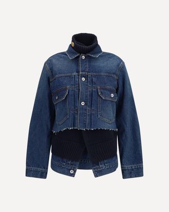 sacai Denim Jacket with wool knit layer Female 3