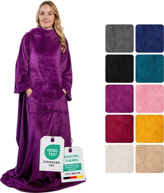 Heimtexland Ärmeldecke TV Kuscheldecke mit Ärmeln Taschen Fußsack Super Soft Flanell tragbare Decke Ganzkörperdecke Typ870 Beere 200x170 cm