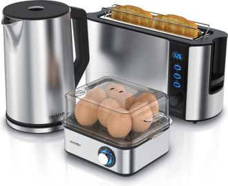 Arendo Fr&uuml;hst&uuml;cks-Set in silber - Wasserkocher / Toaster / Eierkocher - Arendo