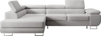 Selsey STEVIL - Ecksofa L-Sofa mit Schlaffunktion, Bettkasten, Ottomane links, Veloursbezug Grau