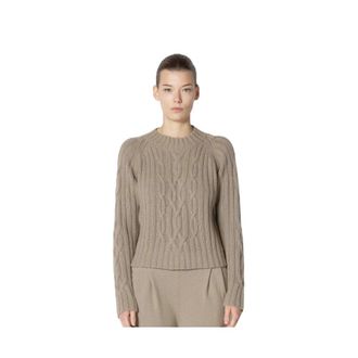 Sminfinity Cropped Cable Crew Jumper - - Knitwear - Damen - Beige - S