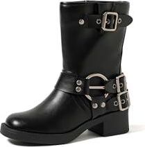 Queen Helena Bottines Biker avec boucle basse pour femme X30-118, Noir, 36 EU