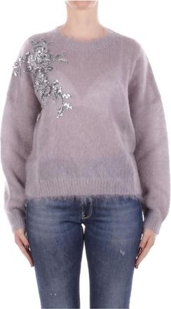 Blugirl Femme, Pulls, Gris, Taille: 42 FR Maille Ras du Cou Orn&eacute;e de Sequins