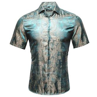 Generic Chemise boutonn&eacute;e pour homme, chemise &agrave; manches courtes, style disco, r&eacute;tro, traditionnel, chemise daffaires formelle, coupe ajust&eacute;e, chemise de maria